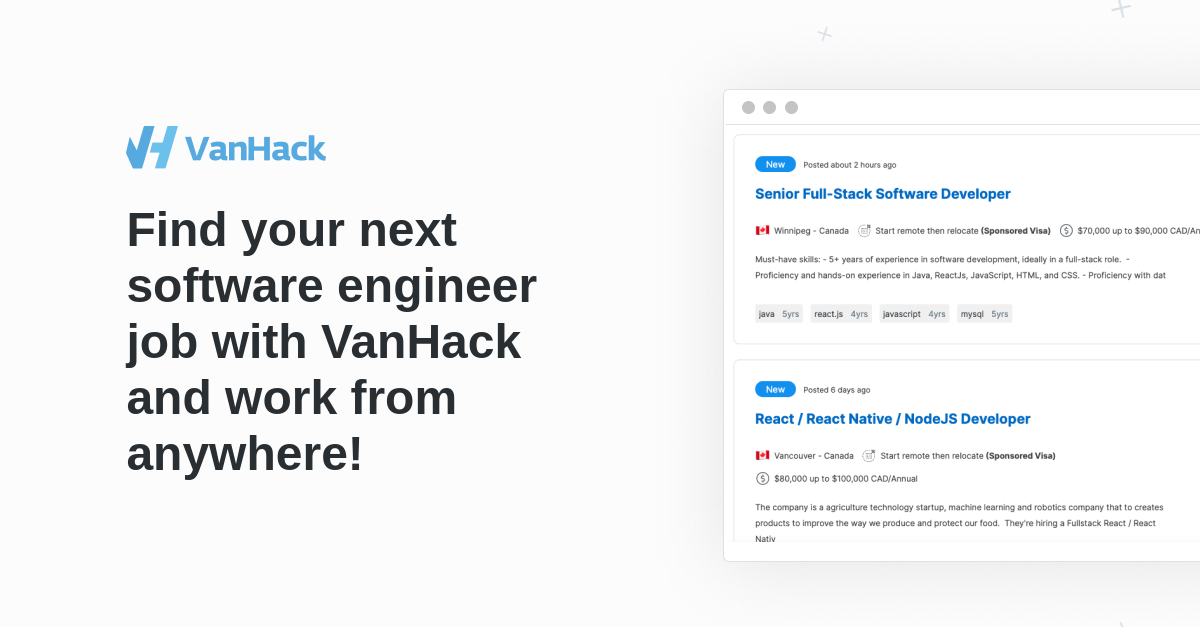 Remote Software engineer jobs - VanHack
